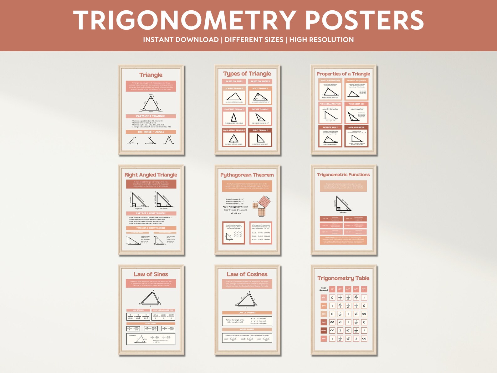 Trigonometry Posters, Types Properties of Triangle, Sine Law, Cosine ...