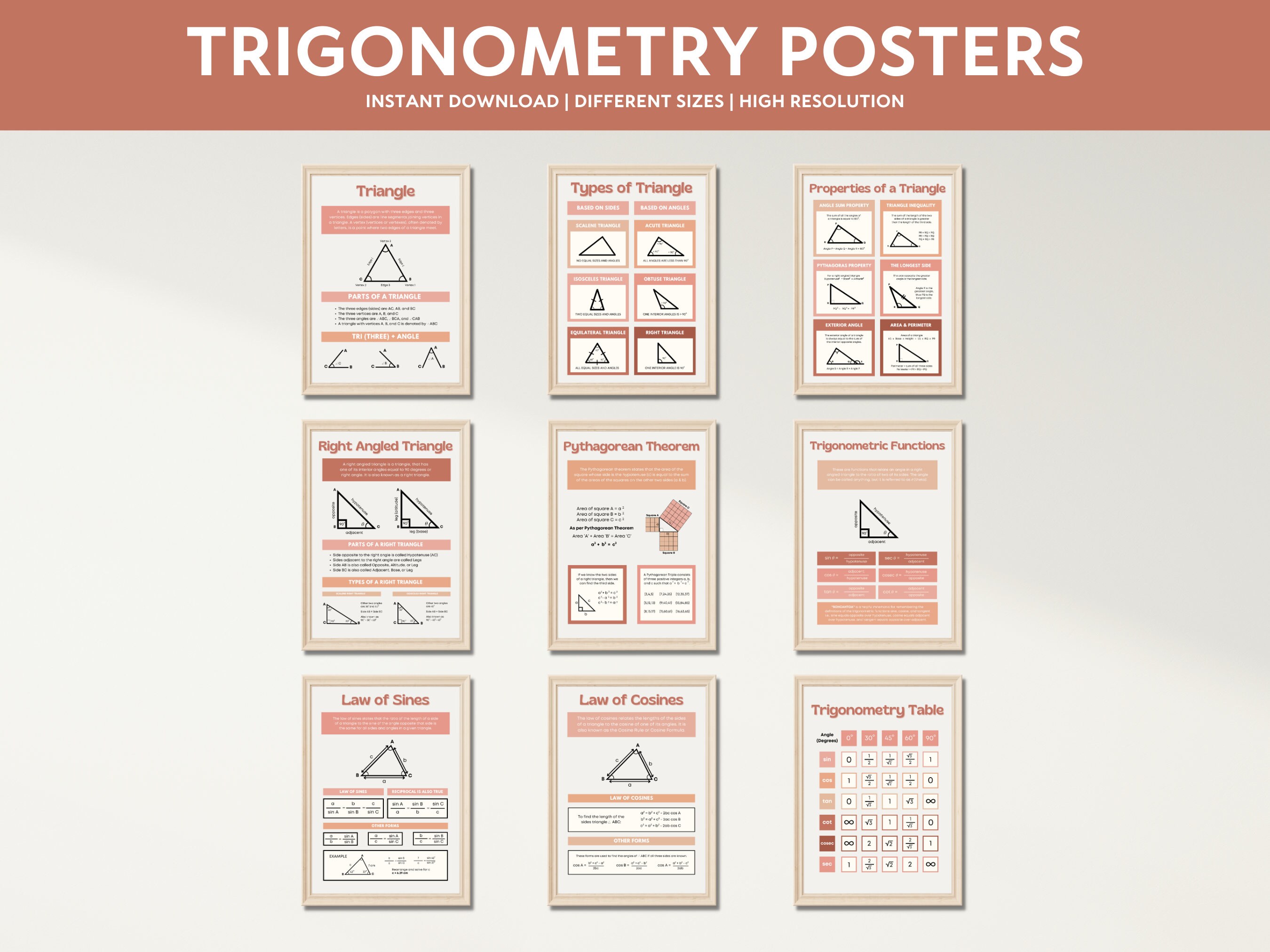 Trigonometry Posters, Types Properties of Triangle, Sine Law, Cosine ...