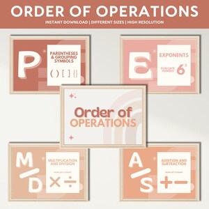 PEMDAS Printable Poster Set of 5, Order of Operations, Middle and High ...