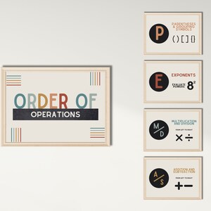 PEMDAS Printable Poster Set of 5, Order of Operations, Middle and High ...
