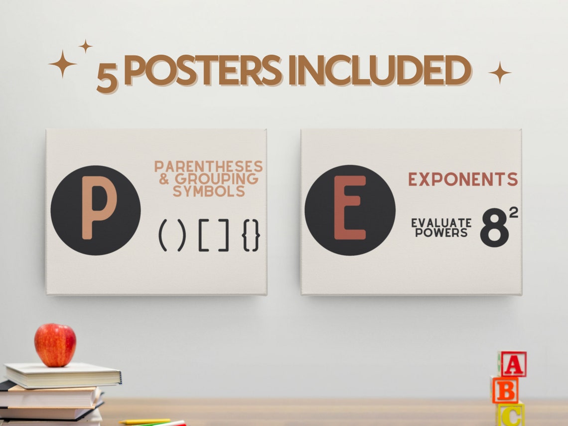 PEMDAS Printable Poster Set of 5, Order of Operations, Middle and High ...