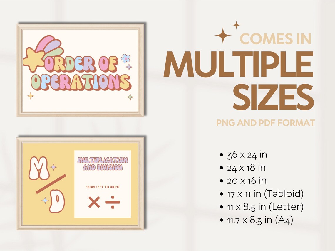 PEMDAS Printable Poster Set of 5, Order of Operations, Middle and High ...