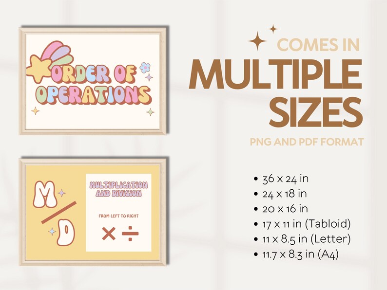 PEMDAS Printable Poster Set of 5, Order of Operations, Middle and High ...