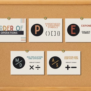 PEMDAS Printable Poster Set of 5, Order of Operations, Middle and High ...