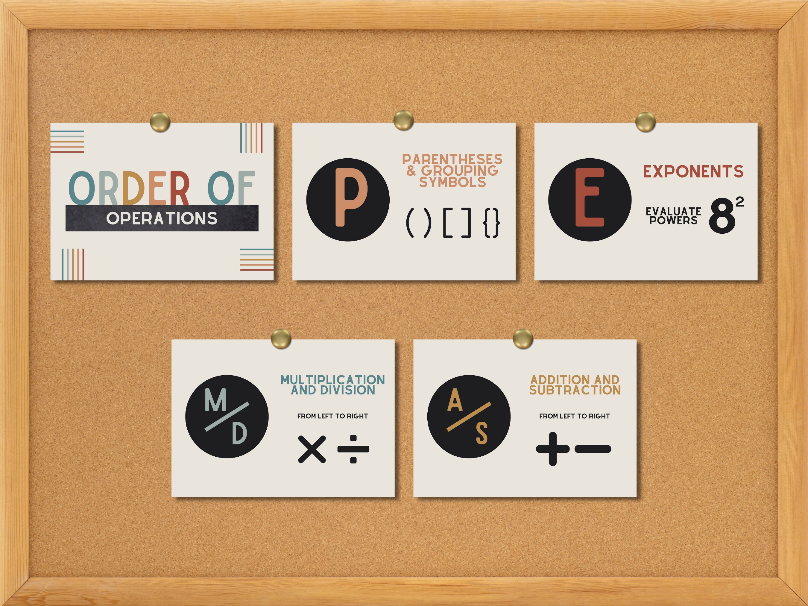 PEMDAS Printable Poster Set of 5, Order of Operations, Middle and High ...