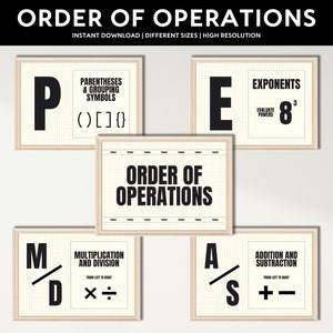 PEMDAS Printable Poster Set of 5, Order of Operations, Middle and High ...