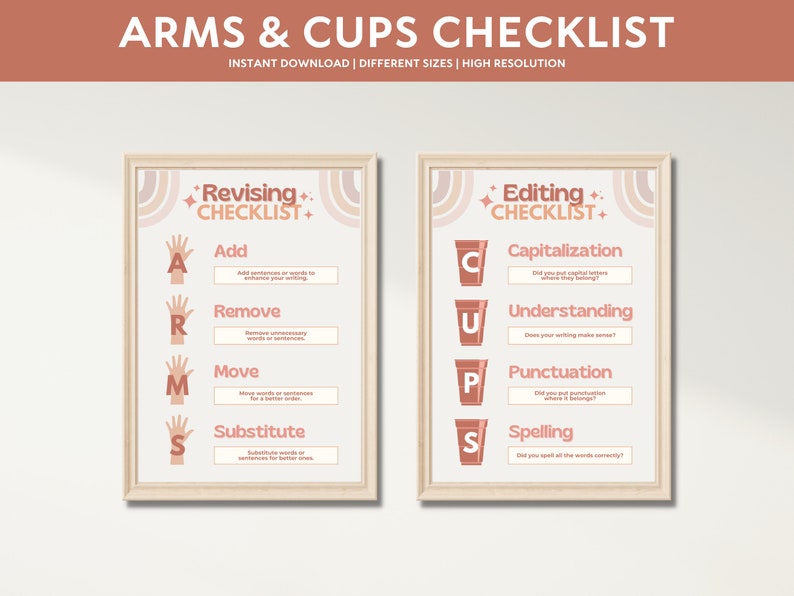 ARMS & CUPS Checklist Printable Poster, Revise Edit, Writing Strategy, English Classroom Decor ...