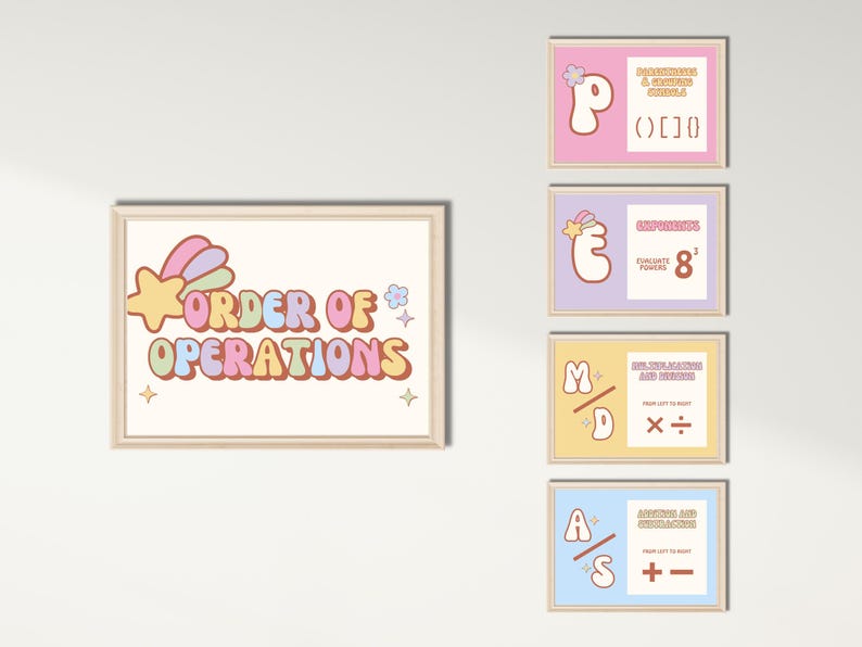 PEMDAS Printable Poster Set of 5, Order of Operations, Middle and High ...