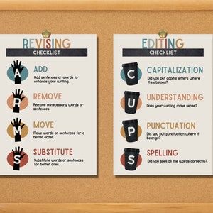ARMS & CUPS Checklist Printable Poster, Revise Edit, Writing Strategy ...