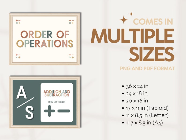 PEMDAS Printable Poster Set of 5, Order of Operations, Middle and High ...