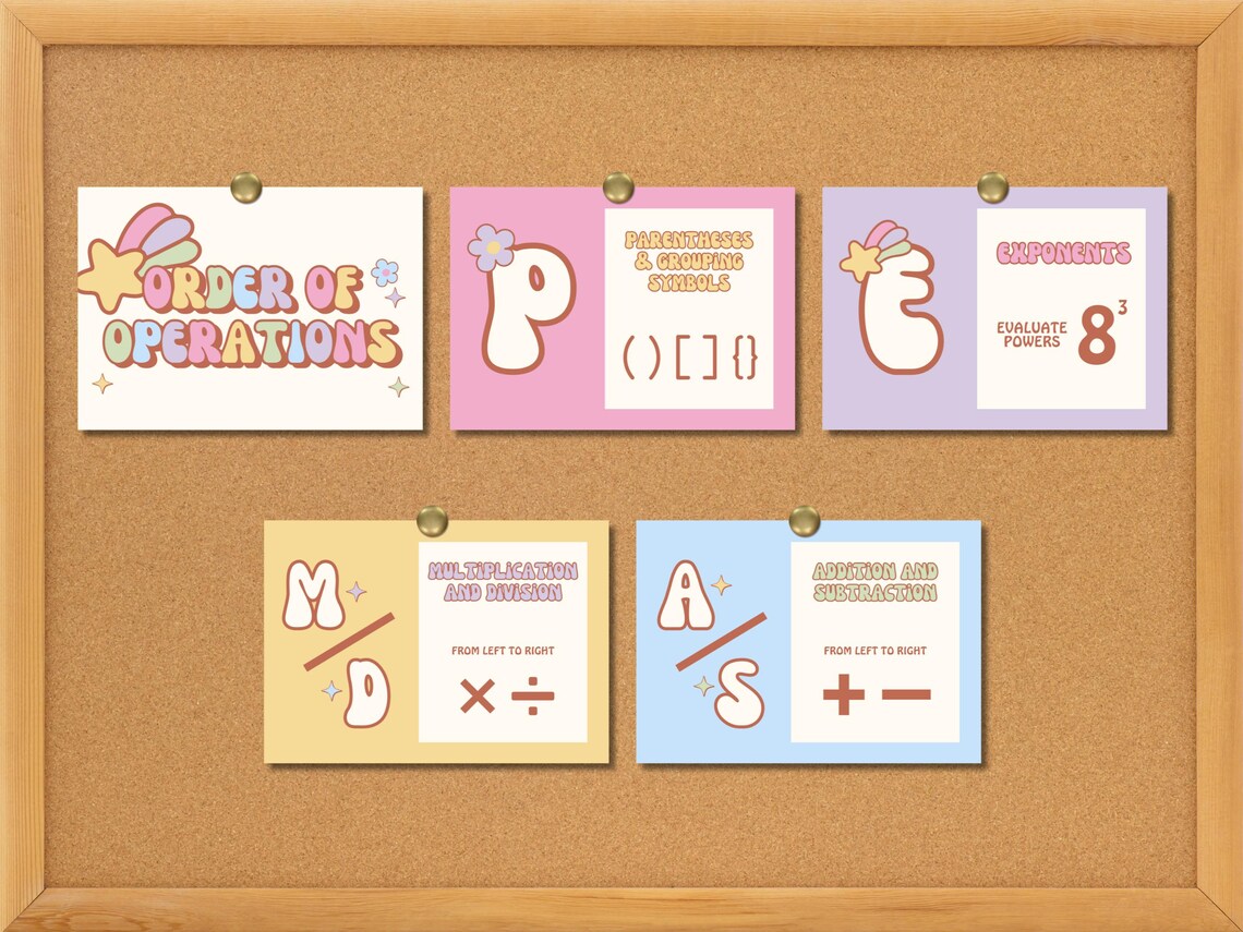 PEMDAS Printable Poster Set of 5, Order of Operations, Middle and High ...