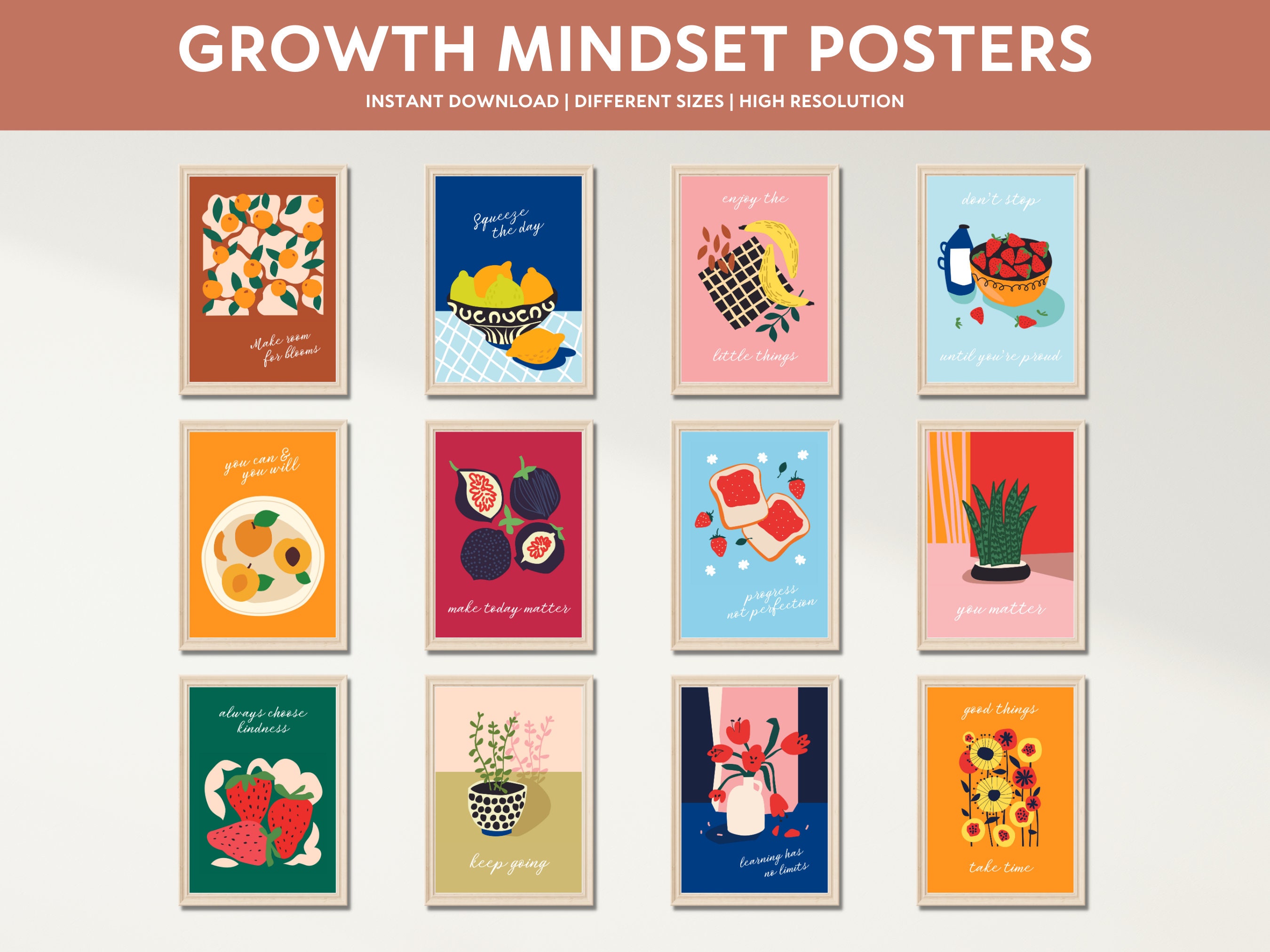 Growth Mindset Printable Poster Set of 12, Middle and High School ...