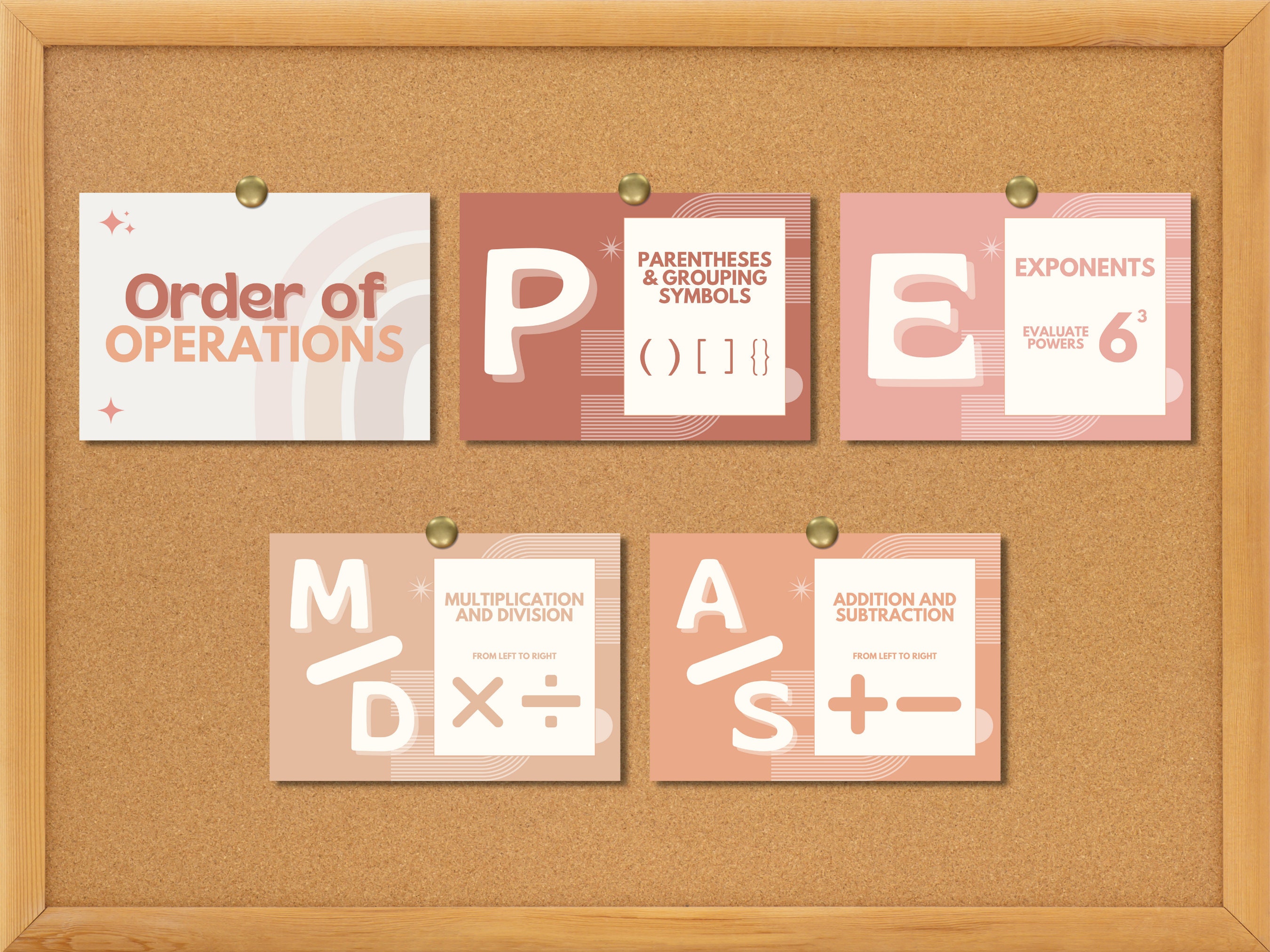 PEMDAS Printable Poster Set of 5, Order of Operations, Middle and High ...