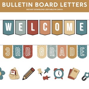 Classroom Bulletin Board Letters, Canva Editable Template, Modern ...