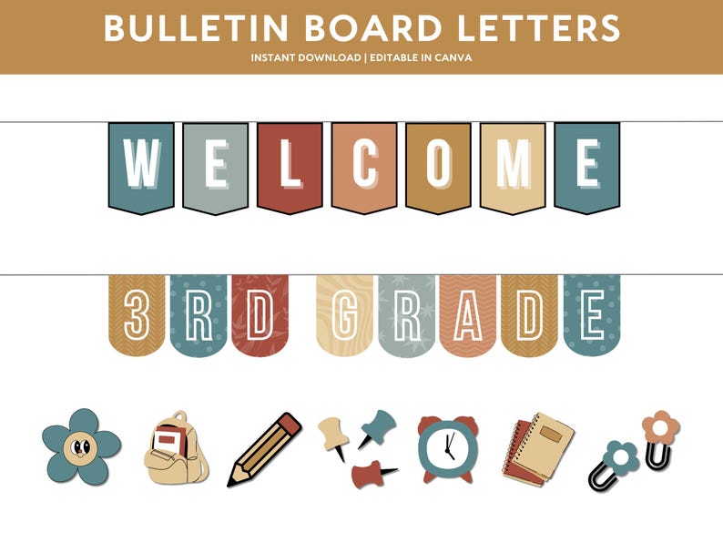 Classroom Bulletin Board Letters, Canva Editable Template, Modern ...