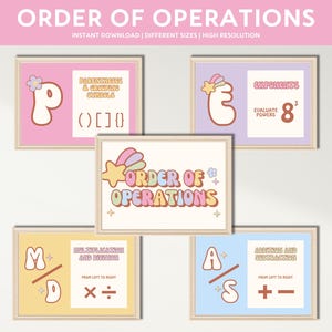PEMDAS Printable Poster Set of 5, Order of Operations, Middle and High ...