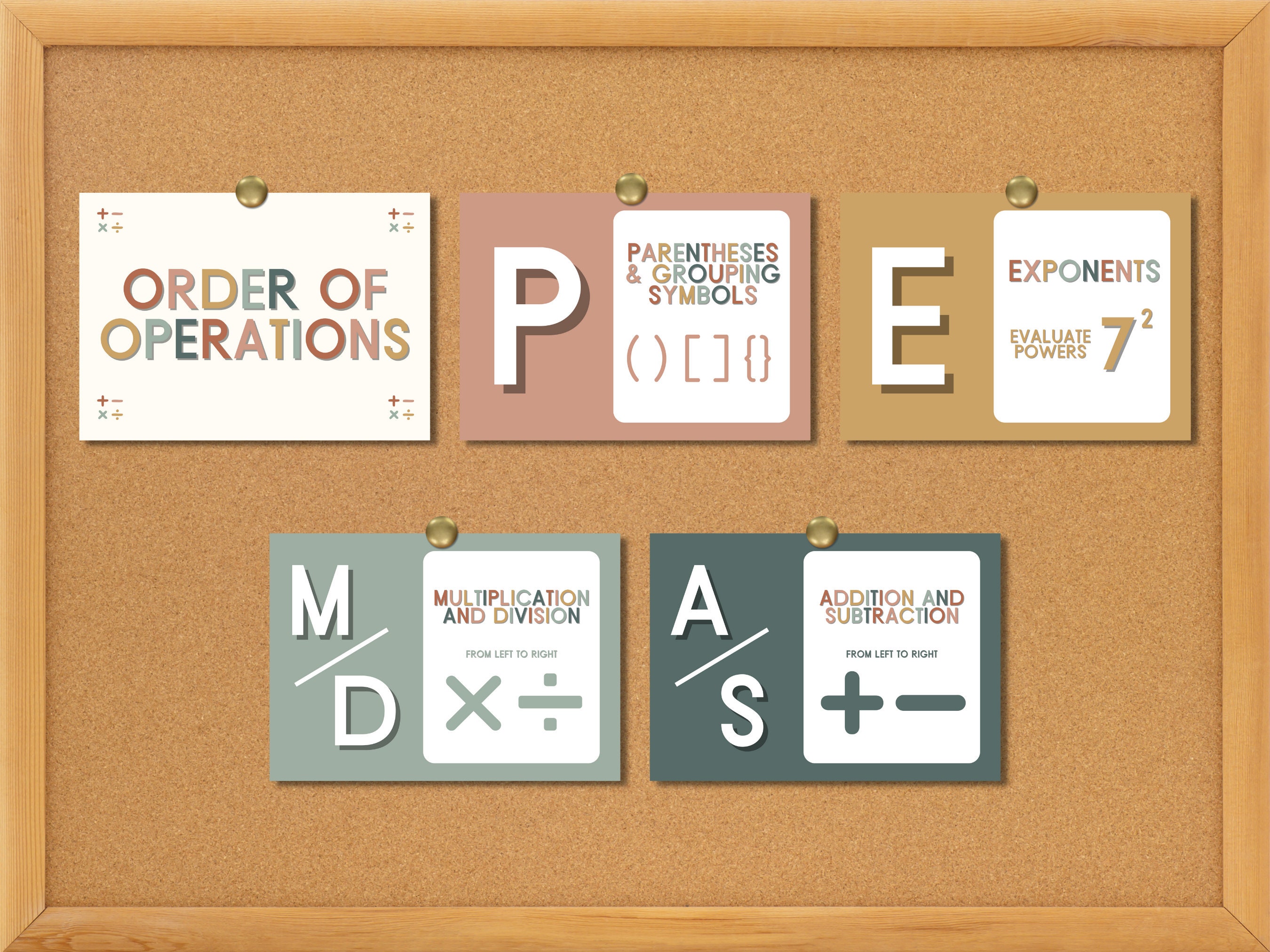 PEMDAS Printable Poster Set of 5, Order of Operations, Middle and High ...