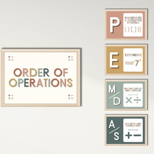 PEMDAS Printable Poster Set of 5, Order of Operations, Middle and High ...