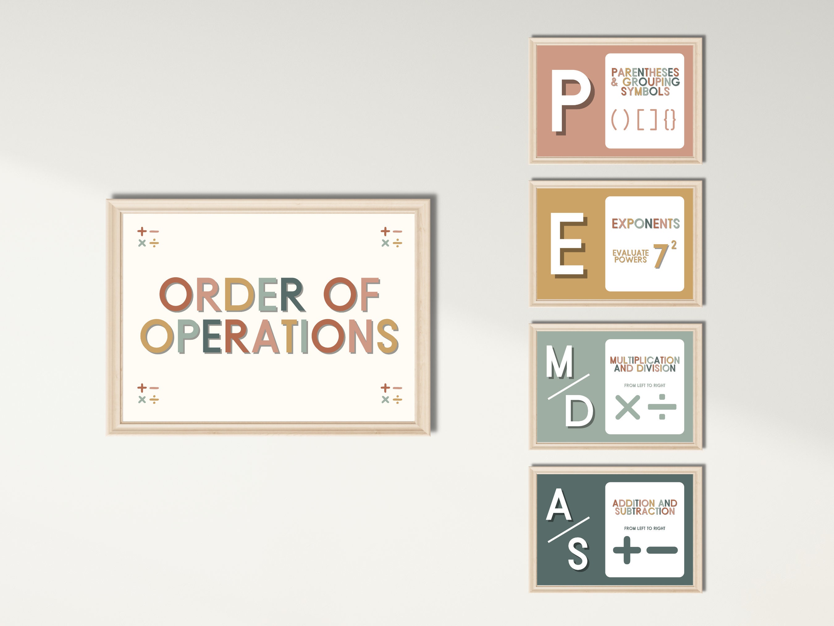 PEMDAS Printable Poster Set of 5, Order of Operations, Middle and High ...