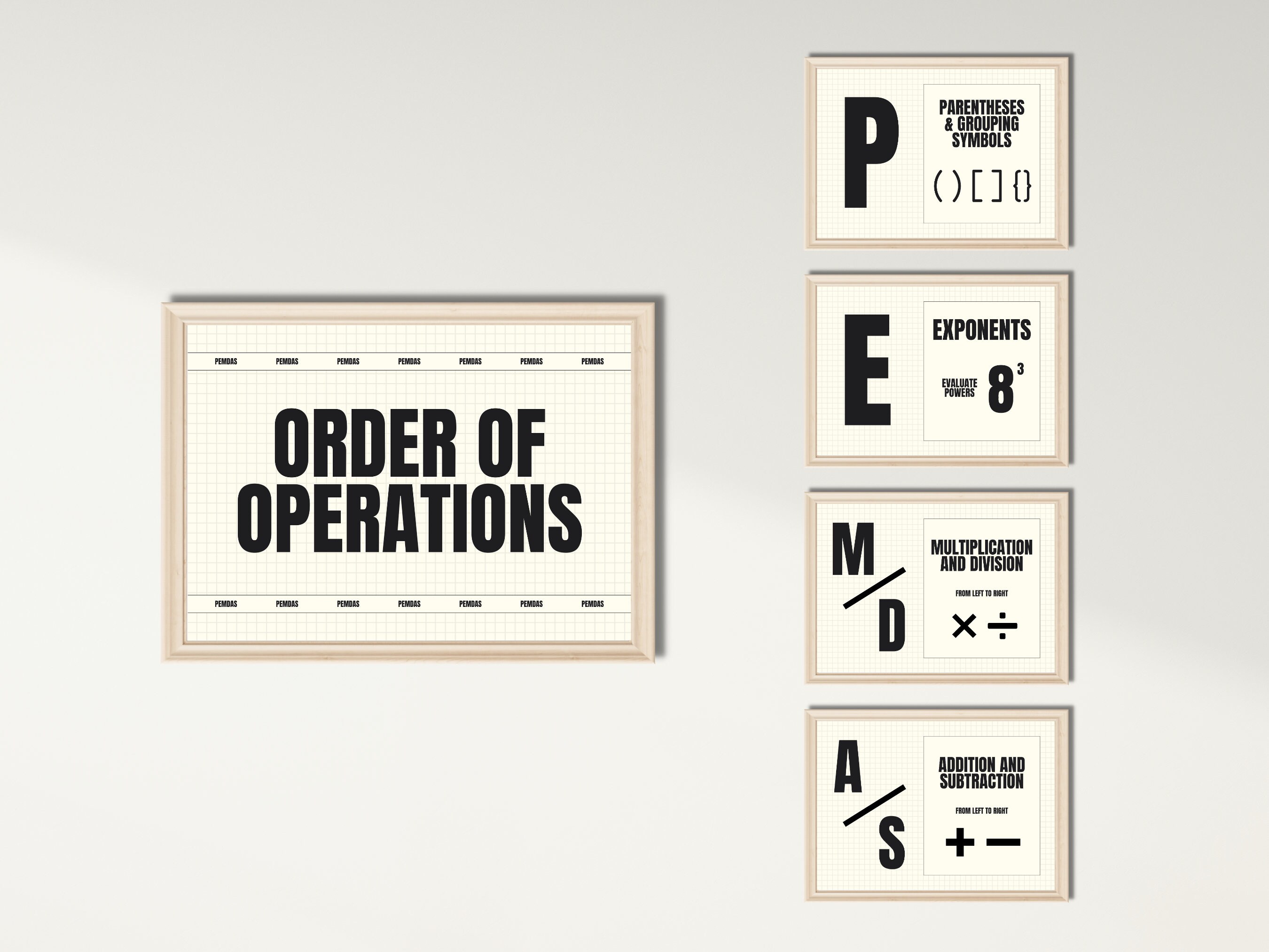PEMDAS Printable Poster Set of 5, Order of Operations, Middle and High ...