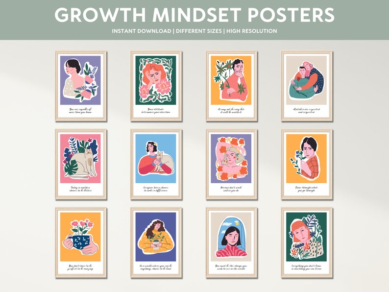 Growth Mindset Printable Poster Set of 12, Middle and High School ...