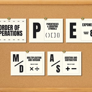 PEMDAS Printable Poster Set of 5, Order of Operations, Middle and High ...