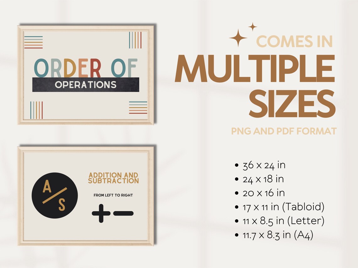 PEMDAS Printable Poster Set of 5, Order of Operations, Middle and High ...
