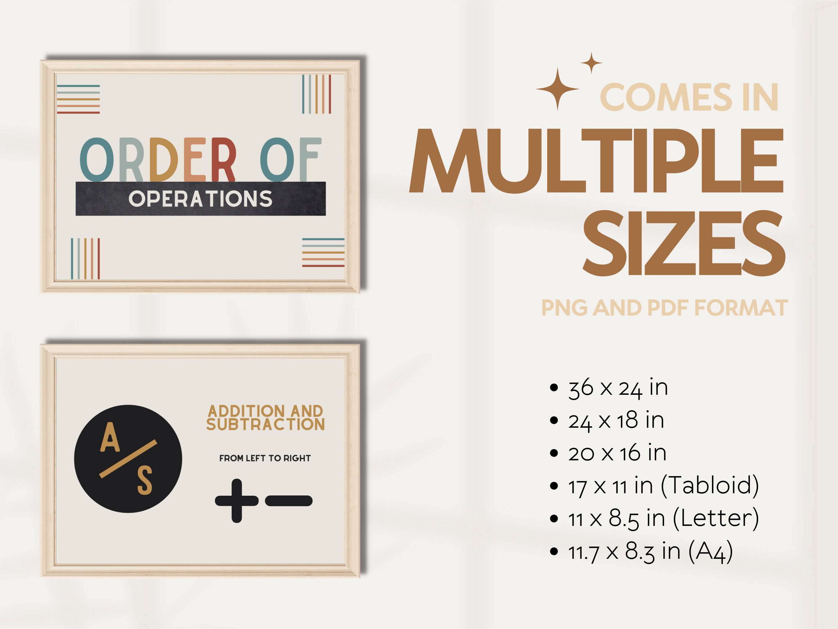 PEMDAS Printable Poster Set of 5, Order of Operations, Middle and High ...