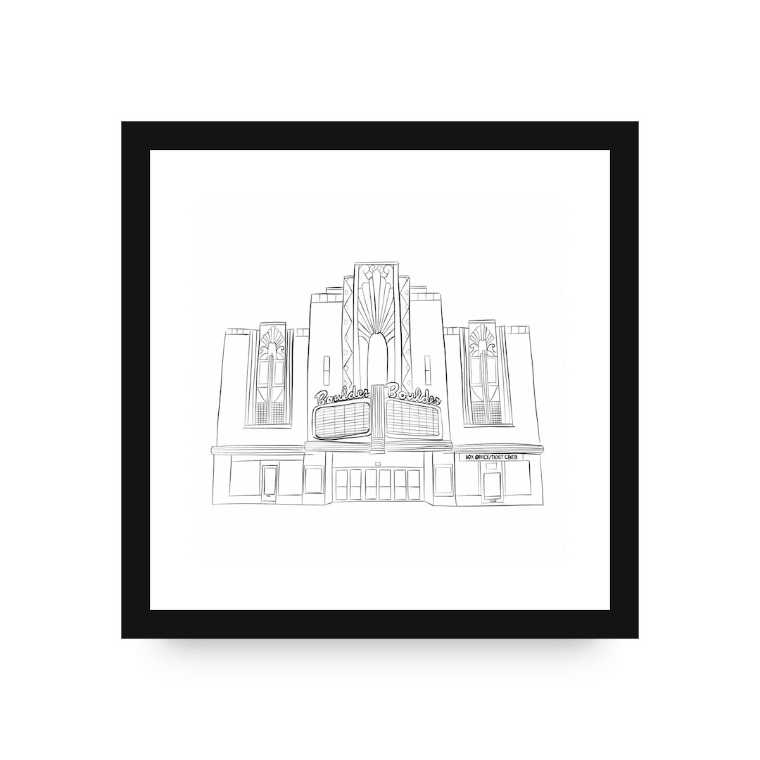 Boulder Theater Drawing Art Print, Colorado Gift, Handmade Minimalist ...