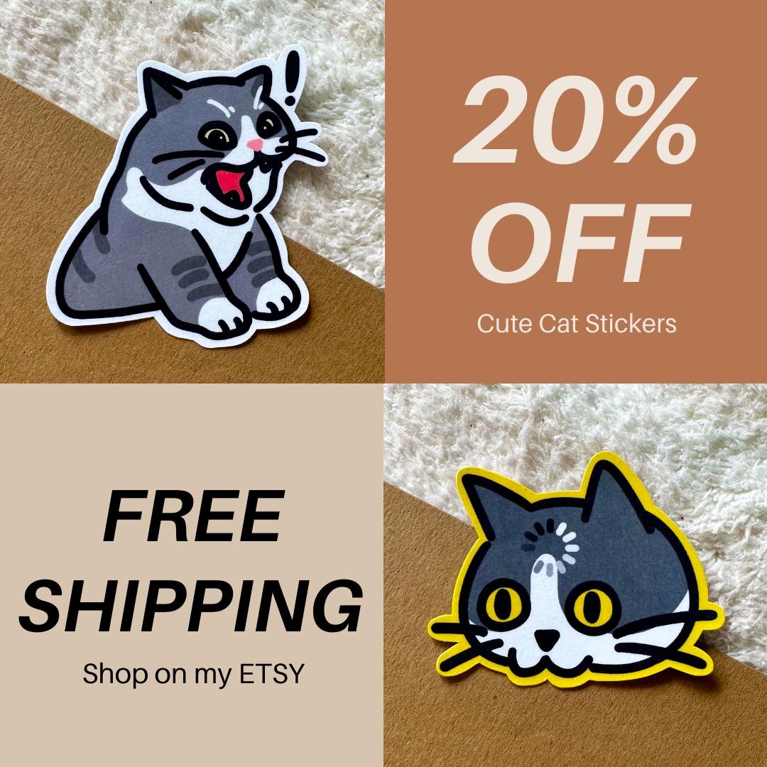 Silly Cat Sticker Funny Cat Meme Stickers Short Hair Cat Sticker Gift ...