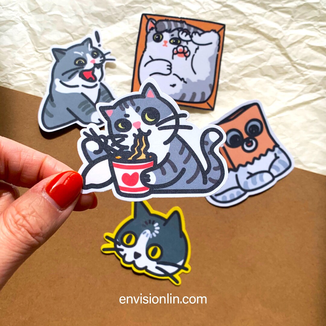 Kawaii Grey Cat Sticker| Cute Cat Stickers for Cat Lovers | Cute ...