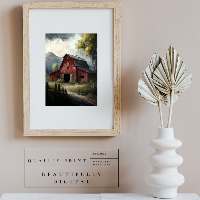 Rustic Moody Barn Landscape Printable Wall Art Vintage Oil - Etsy