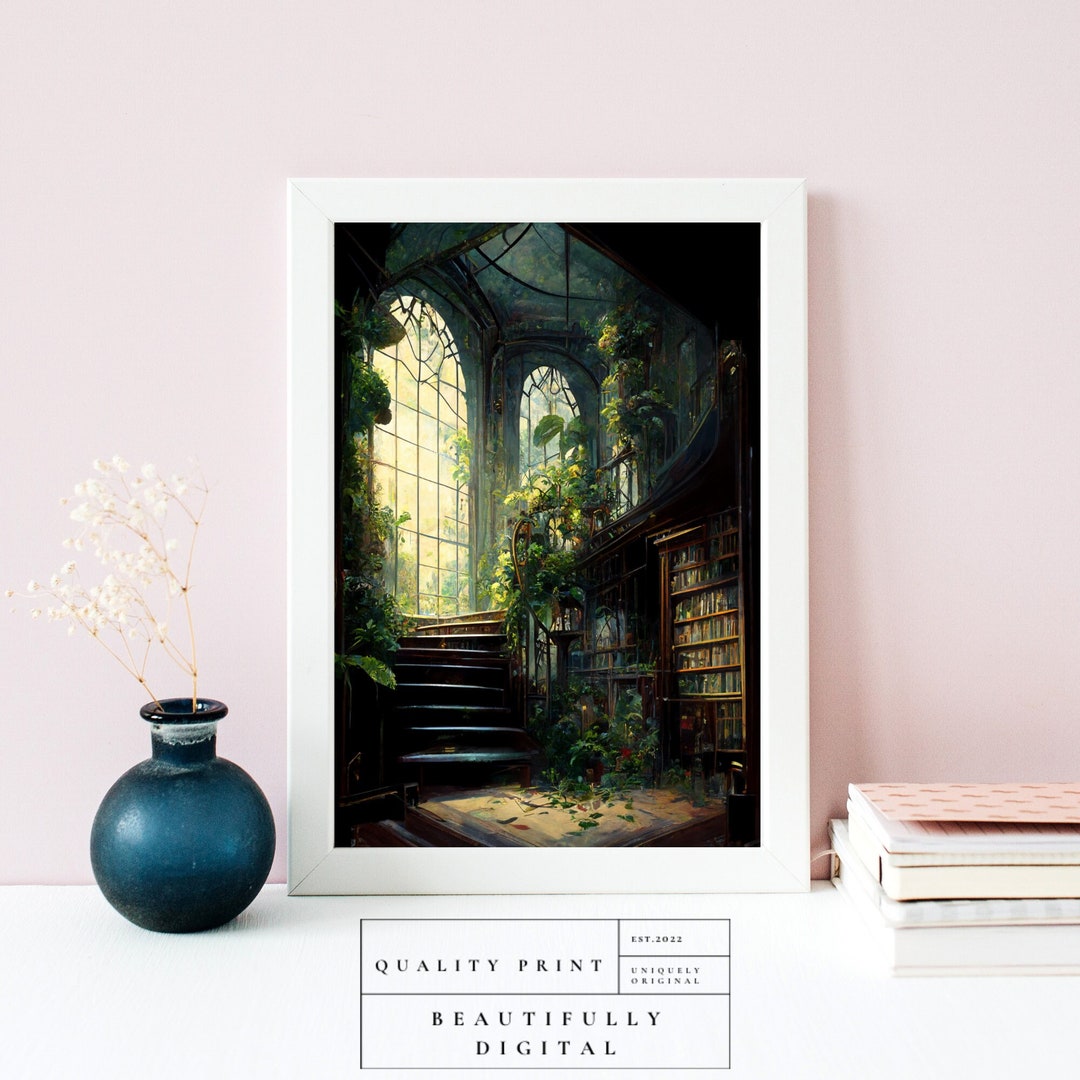 Dark Academia Prints, Overgrown Library, Victorian Decor - Moody Wall ...