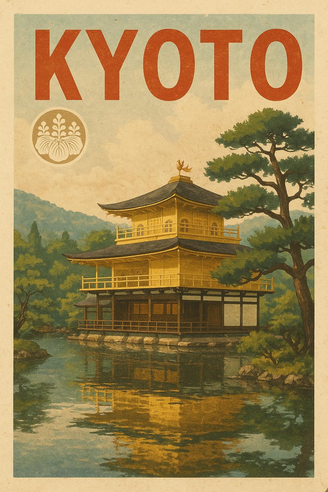 Vintage Inspired Kyoto Digital Postcard – Golden Pavilion (kinkaku-ji ...