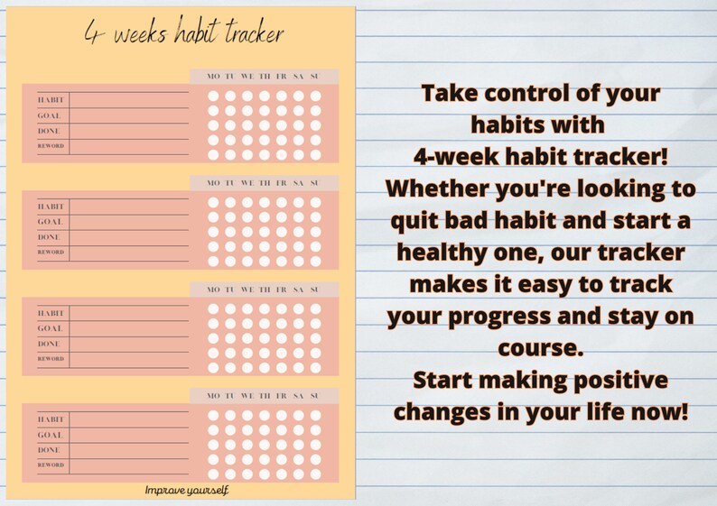 Self-improvement, Printable Weekly Planner, Daily Planner, 4-weeks ...