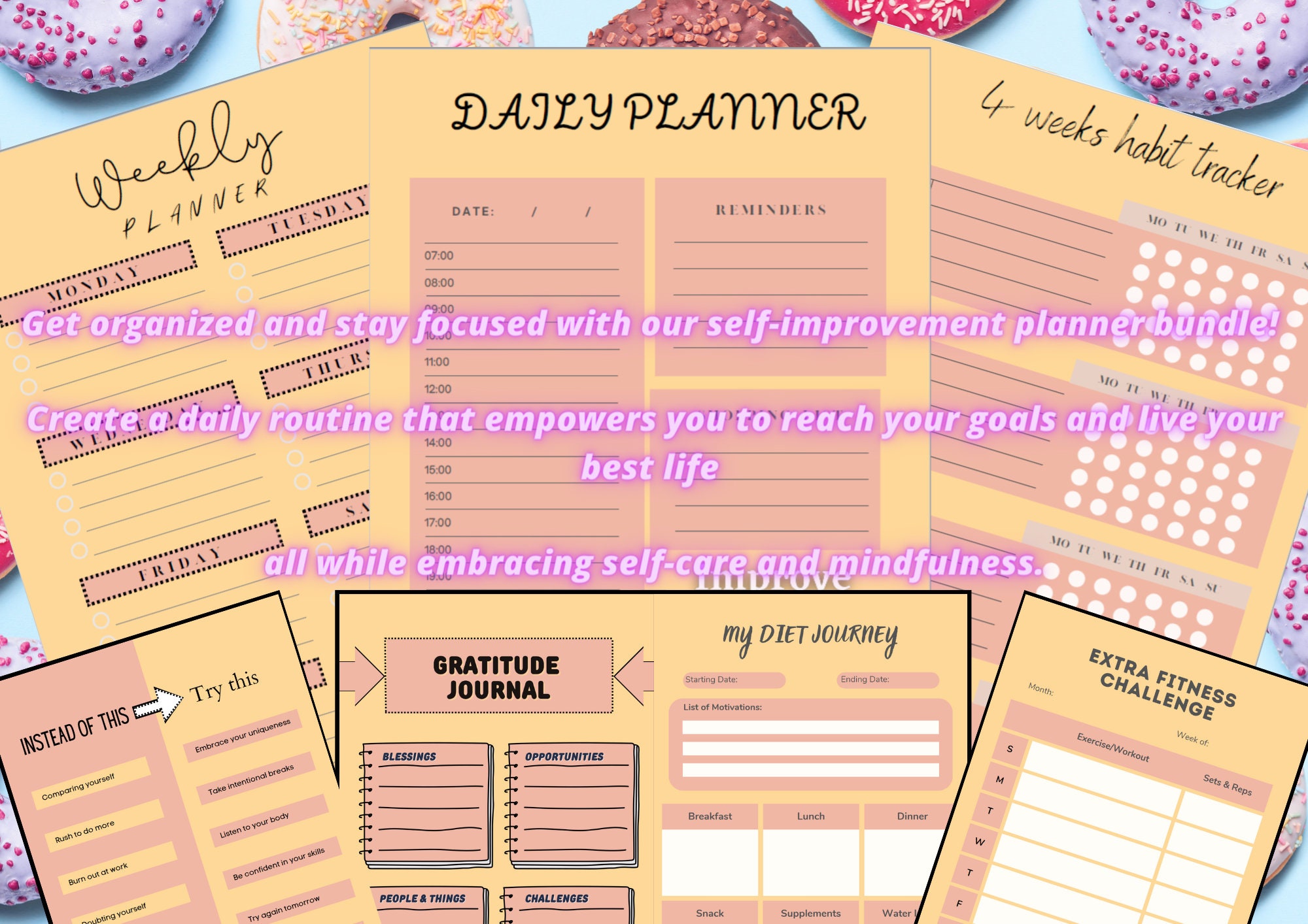 Self-improvement, Printable Weekly Planner, Daily Planner, 4-weeks ...