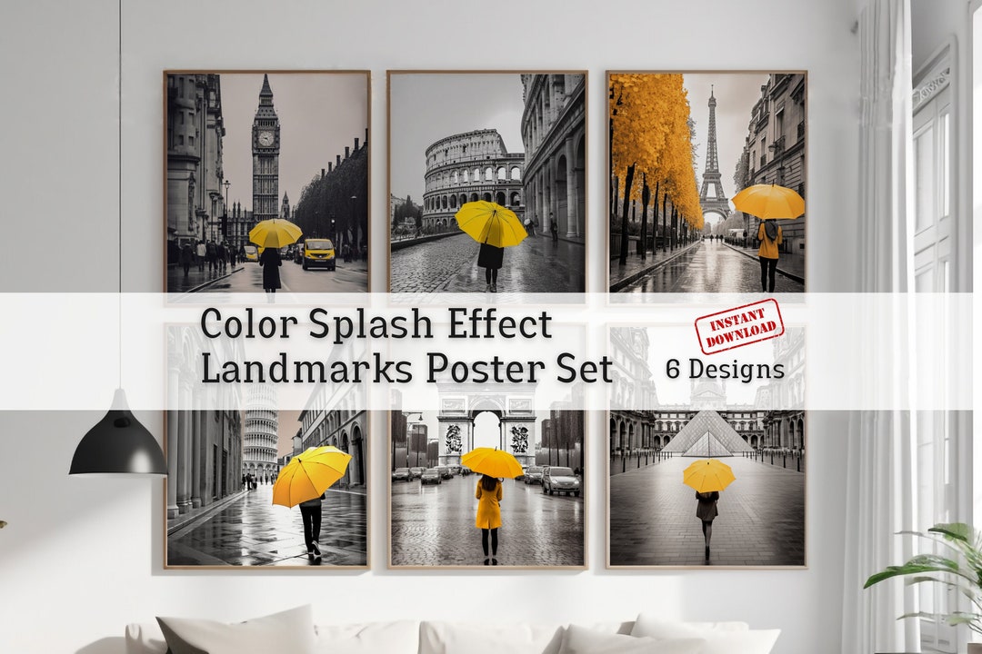 Landmark Poster Set: Yellow Umbrella Color Splash (digital Download) - Etsy