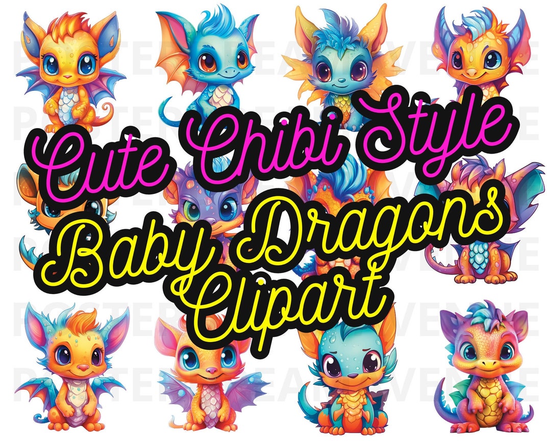 Colorful Cute Chibi Baby Dragons Clipart Set 12 Different - Etsy
