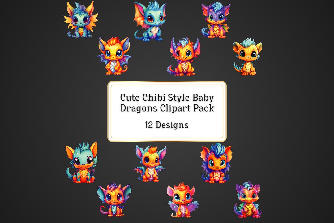 Colorful Cute Chibi Baby Dragons Clipart Set - 12 Different Designs ...