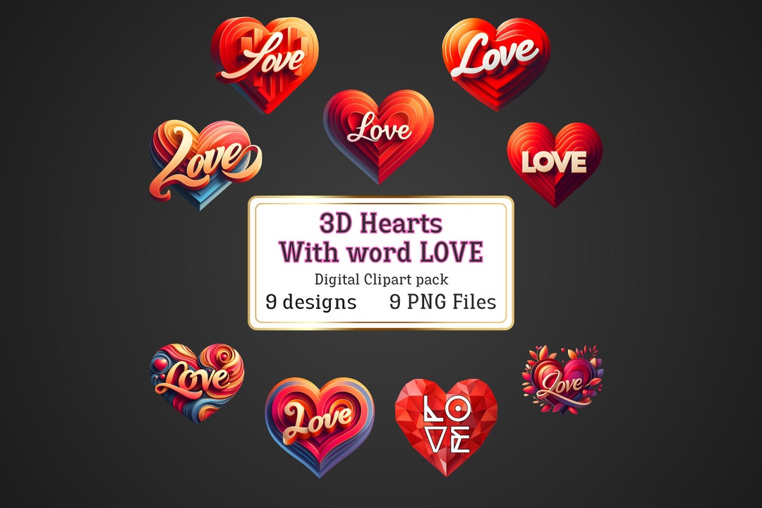 Captivating 3D Heart Clipart Set: Expressive Love Designs for Digital ...