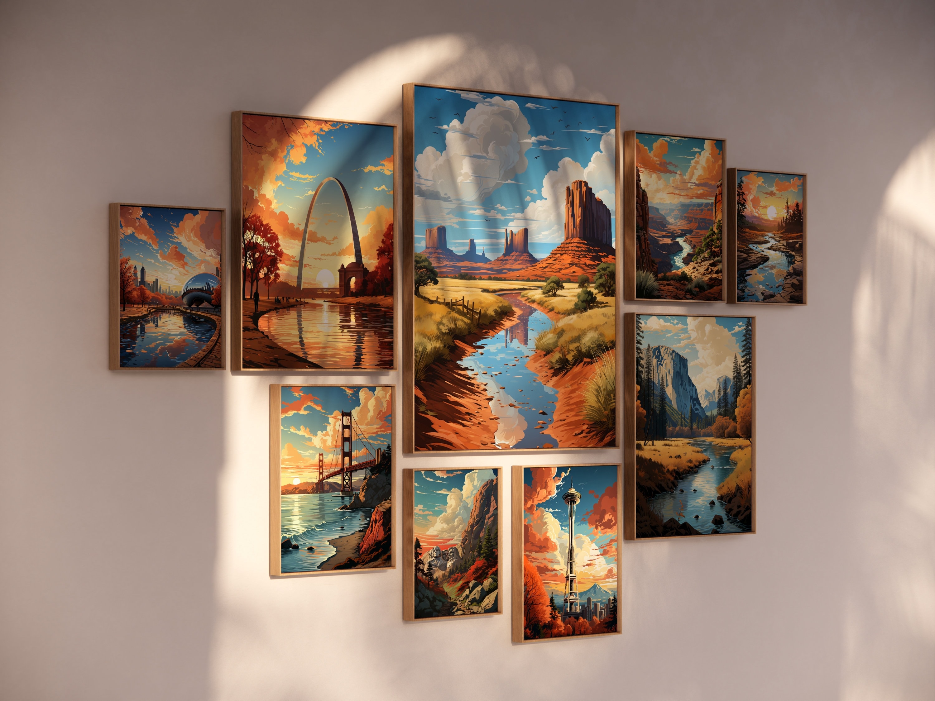 Iconic Landmarks of USA: 9 Vector Art Posters Set - Digital Download ...