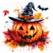 Watercolor Halloween Pumpkin Clipart Set: Witch Hat, Bats, Autumn ...