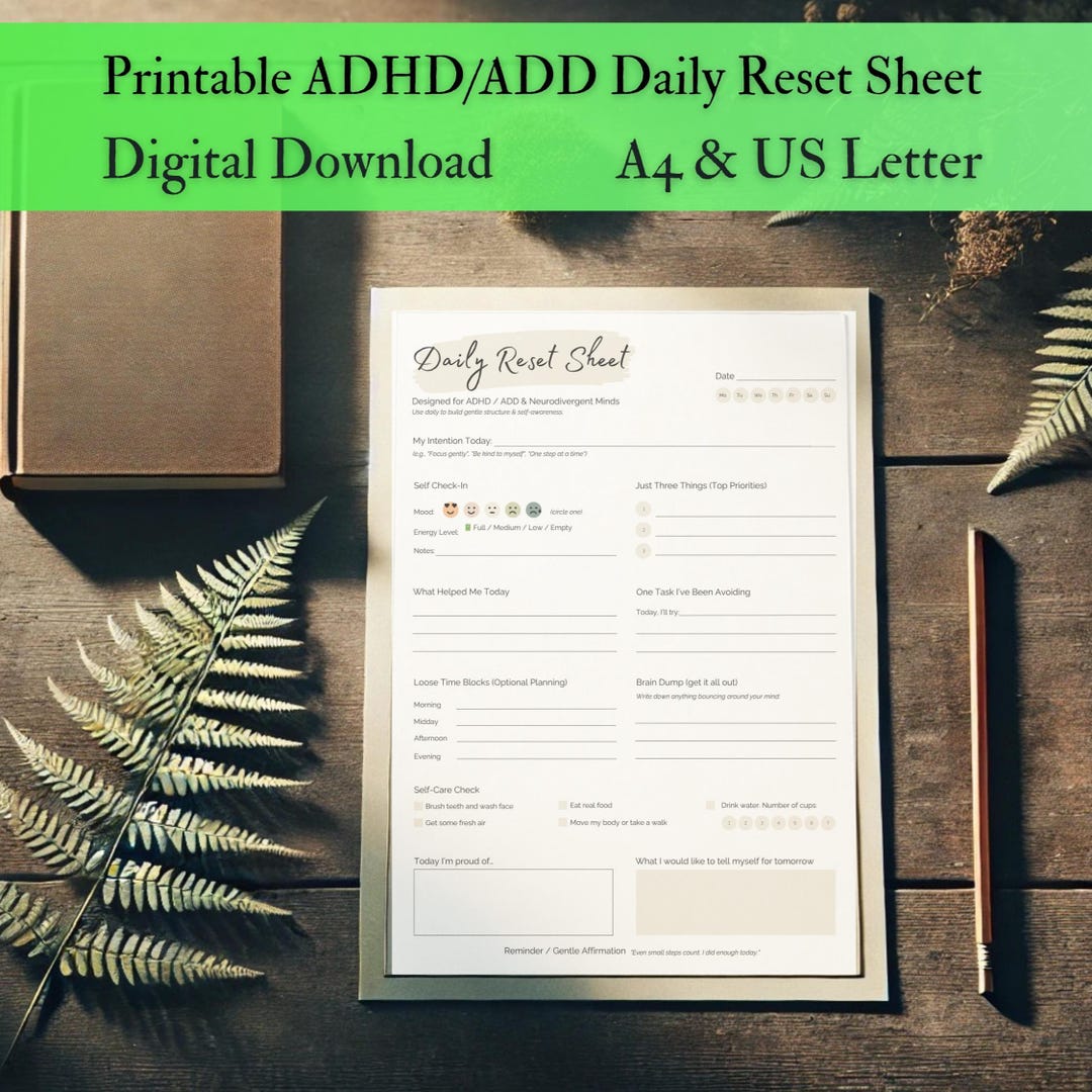 Adhd Daily Reset Sheet | Printable Planner PDF | A4 & US Letter ...