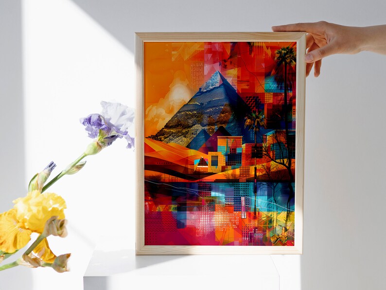 Vibrant Pyramid of Giza Mixed Media Artwork: A Modern Collage of ...