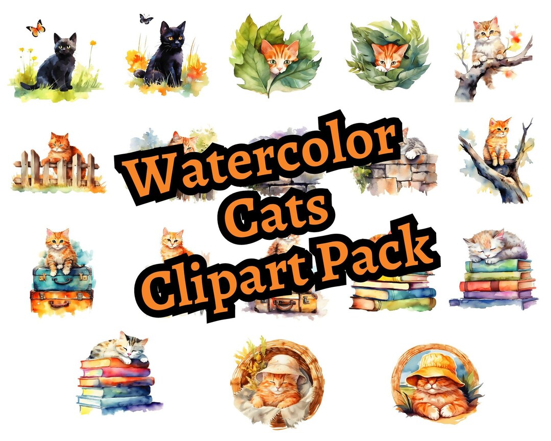 Whiskered Wonders: Watercolor Cats Clipart Set - 18 Designs, Digital ...