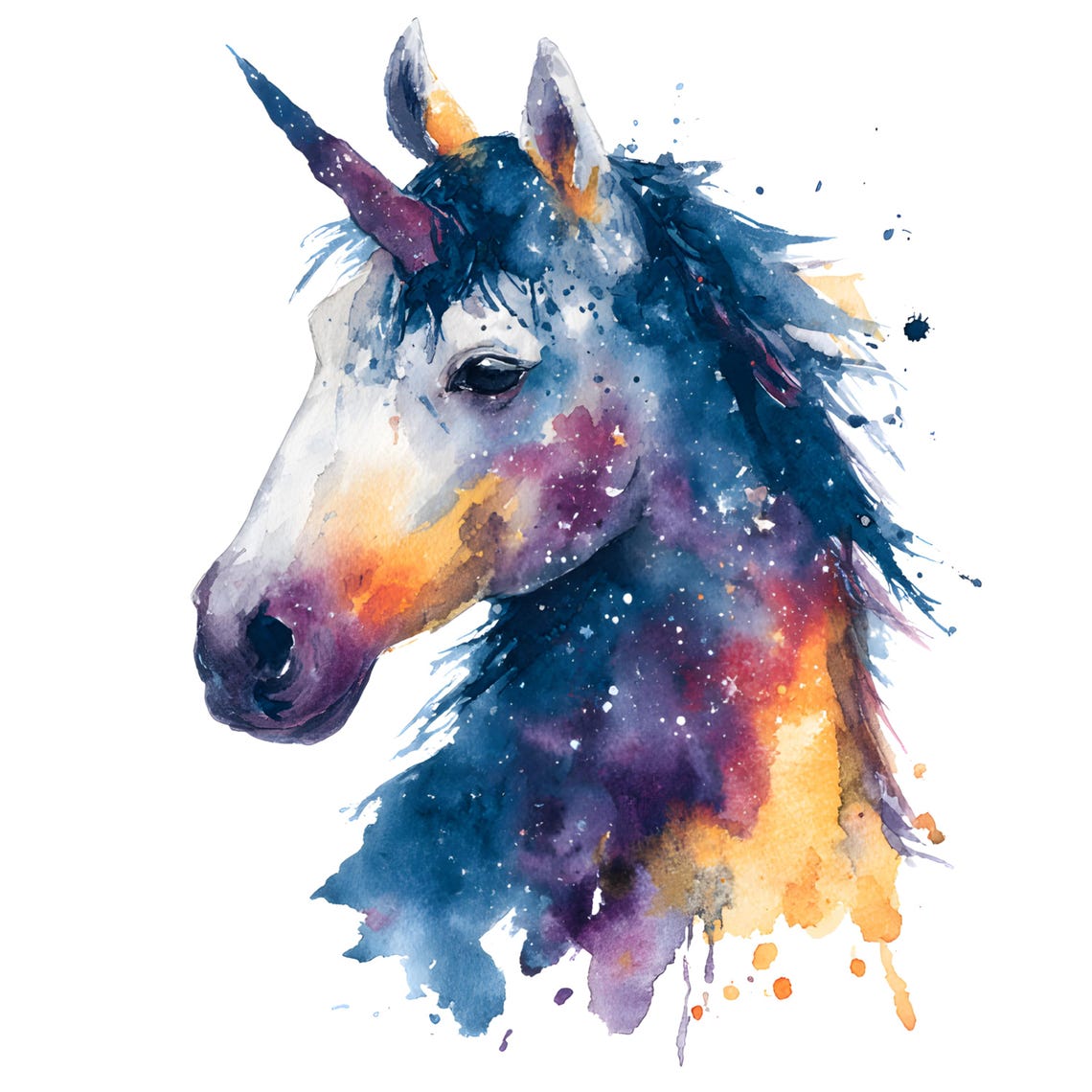 Watercolor Unicorn Clipart Set: Galaxy Fantasy Art (PNG JPG PDF Digital ...