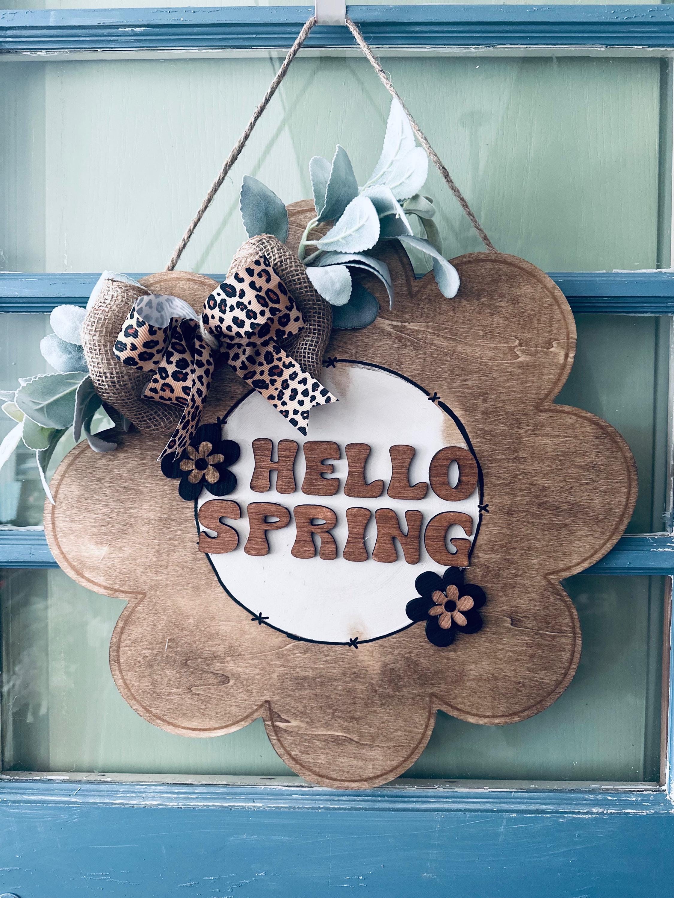 Hello Spring Floral Door Decor | Floral Sign | Hello Geometric Door ...