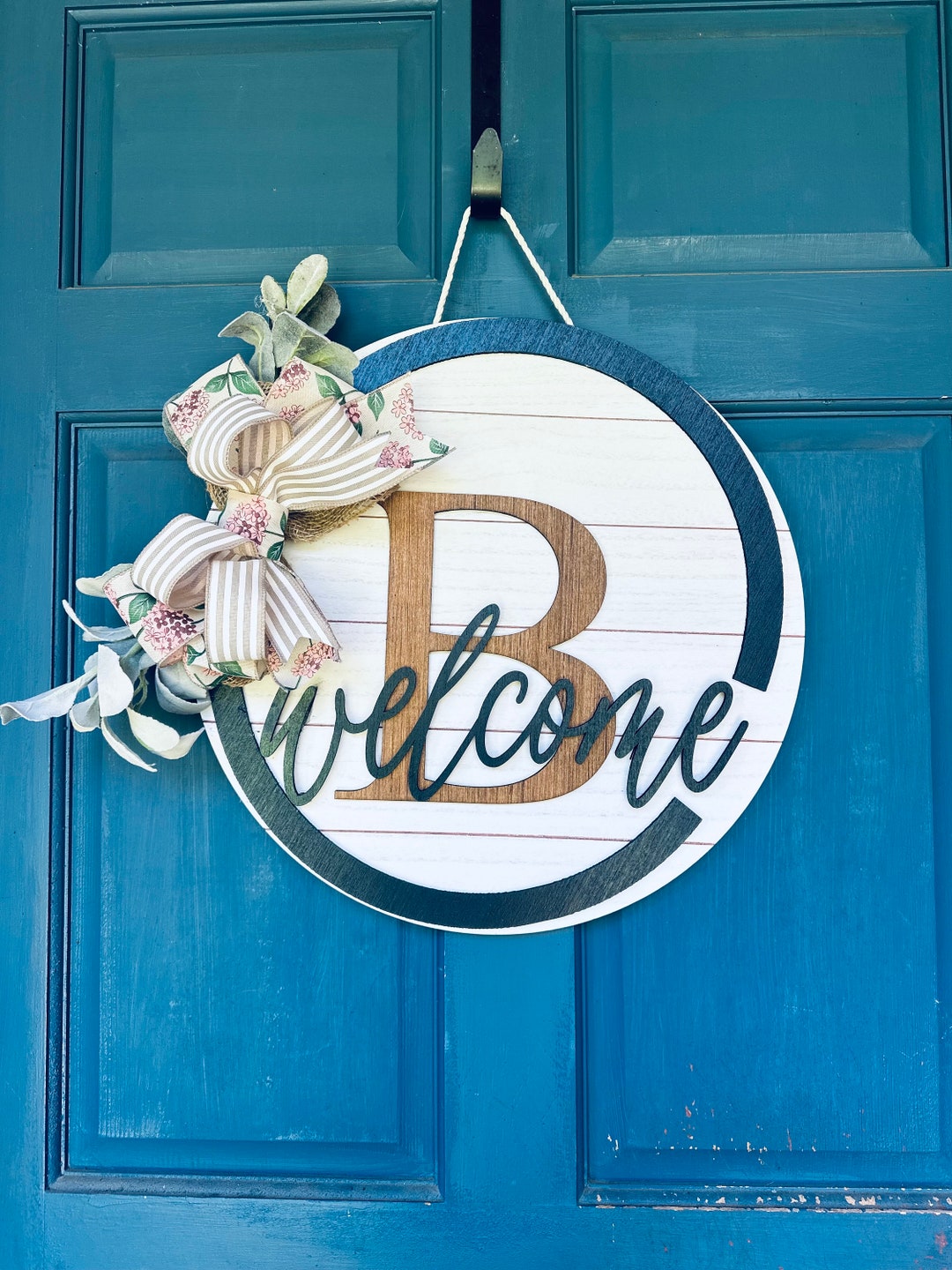 Welcome Sign Door Hanger Monogram Sign Front Door Year Round Family ...