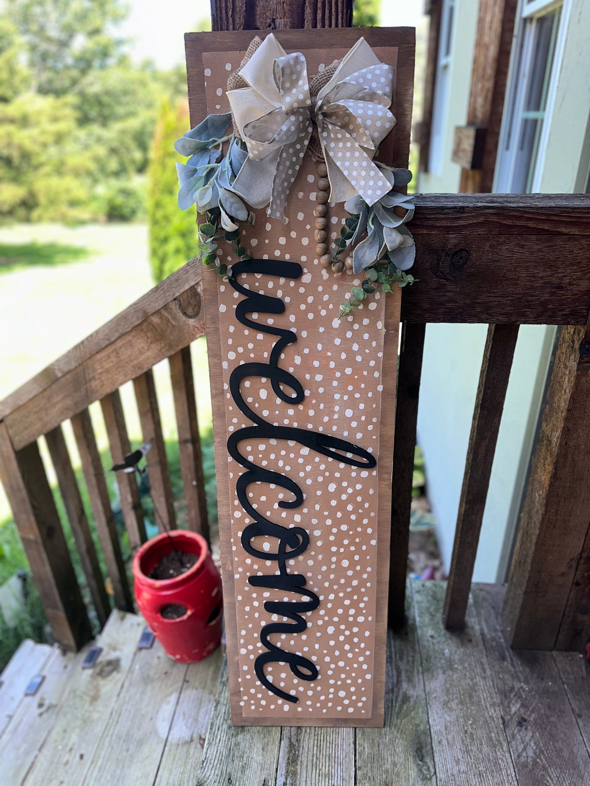 Rustic Front Porch Leaner Deer Print Sign 3D Front Door Decor Welcome ...