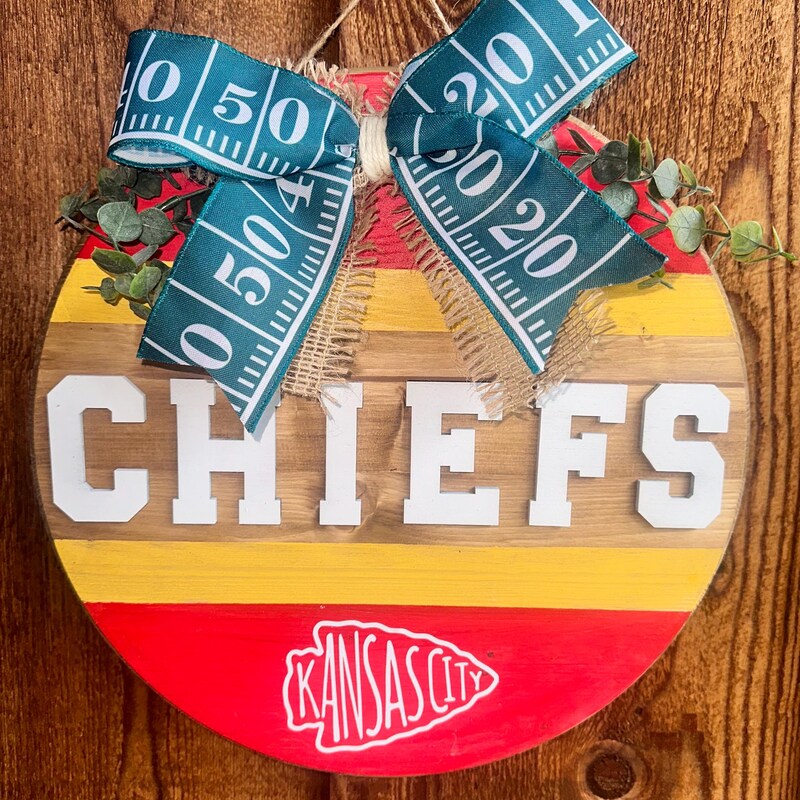 Round Wood Kc Chiefs Sign - Etsy